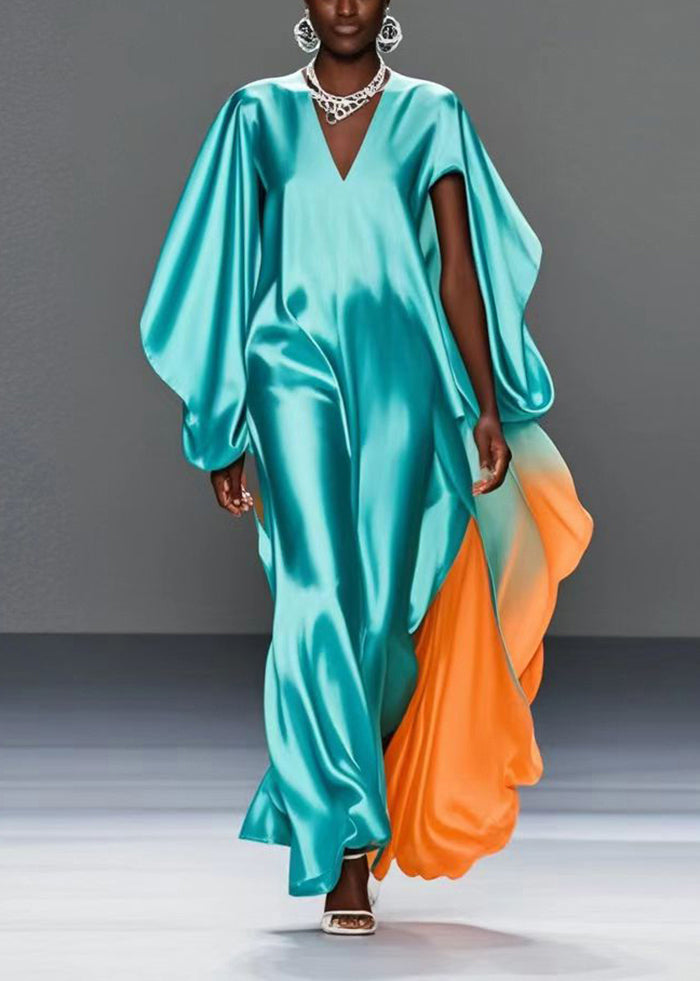Unique Green Asymmetrical Gradient Color Silk Dress Summer – SooLinen