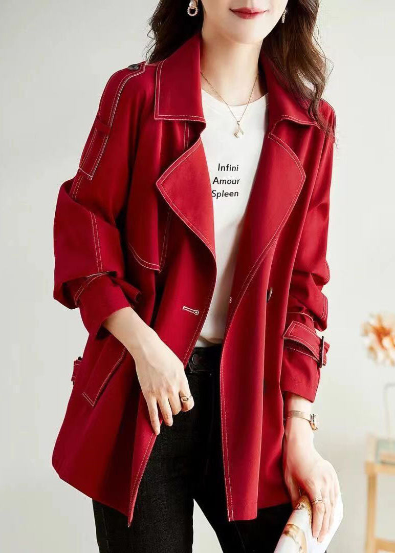 Unique Red Peter Pan Collar Pockets Button Patchwork Cotton Coats Fall ...