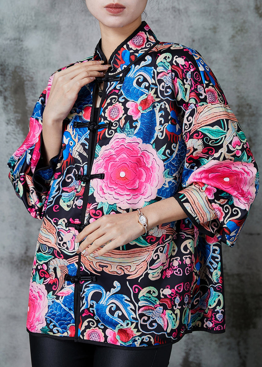 Vintage Black Embroidered Silk Chinese Style Coats Spring – SooLinen