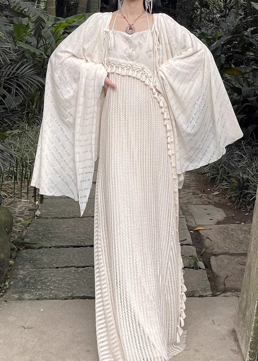 Vintage Cape And Tasseled Spaghetti Strap Dress Two Pieces Summer ...