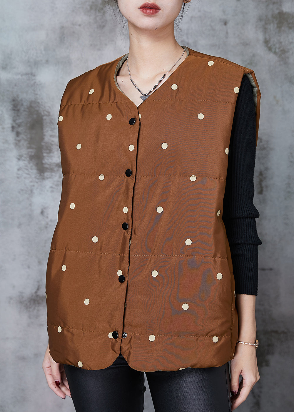 Vintage Coffee Dot Oversized Cotton Filled Vests Spring – SooLinen
