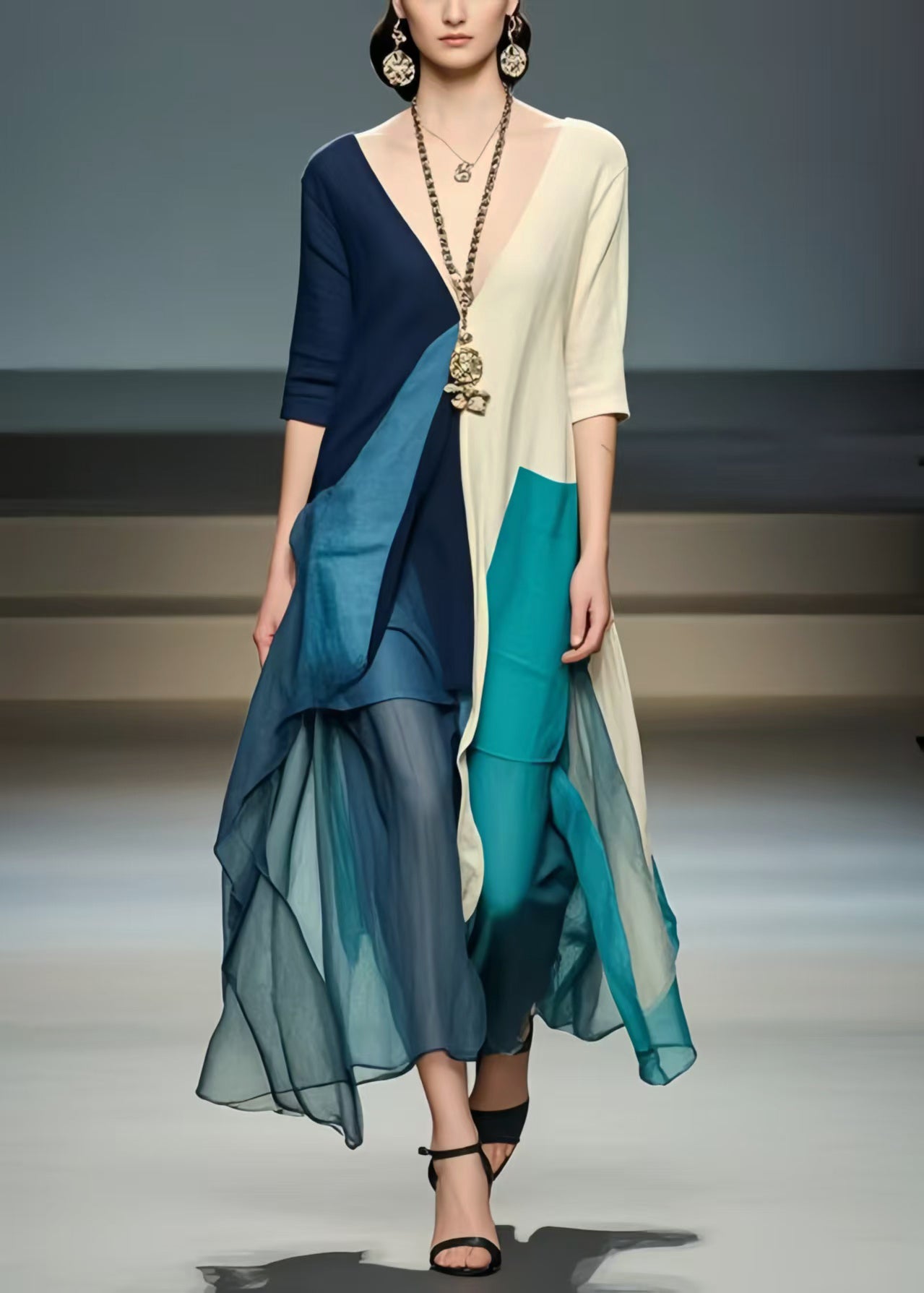 Vintage Colorblock Asymmetrical Patchwork Cotton Dresses Summer – SooLinen