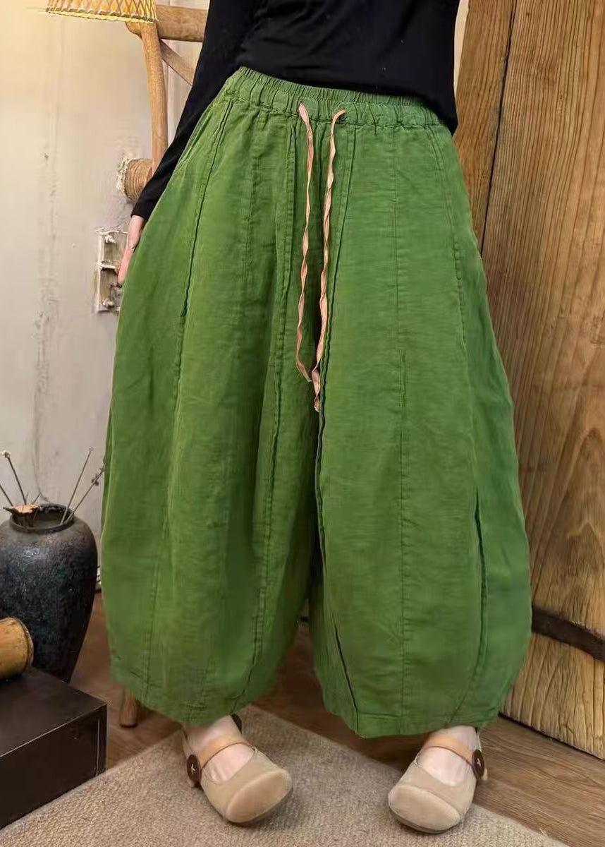 Vintage Green Oversized Patchwork Linen Harem Pants Summer – SooLinen