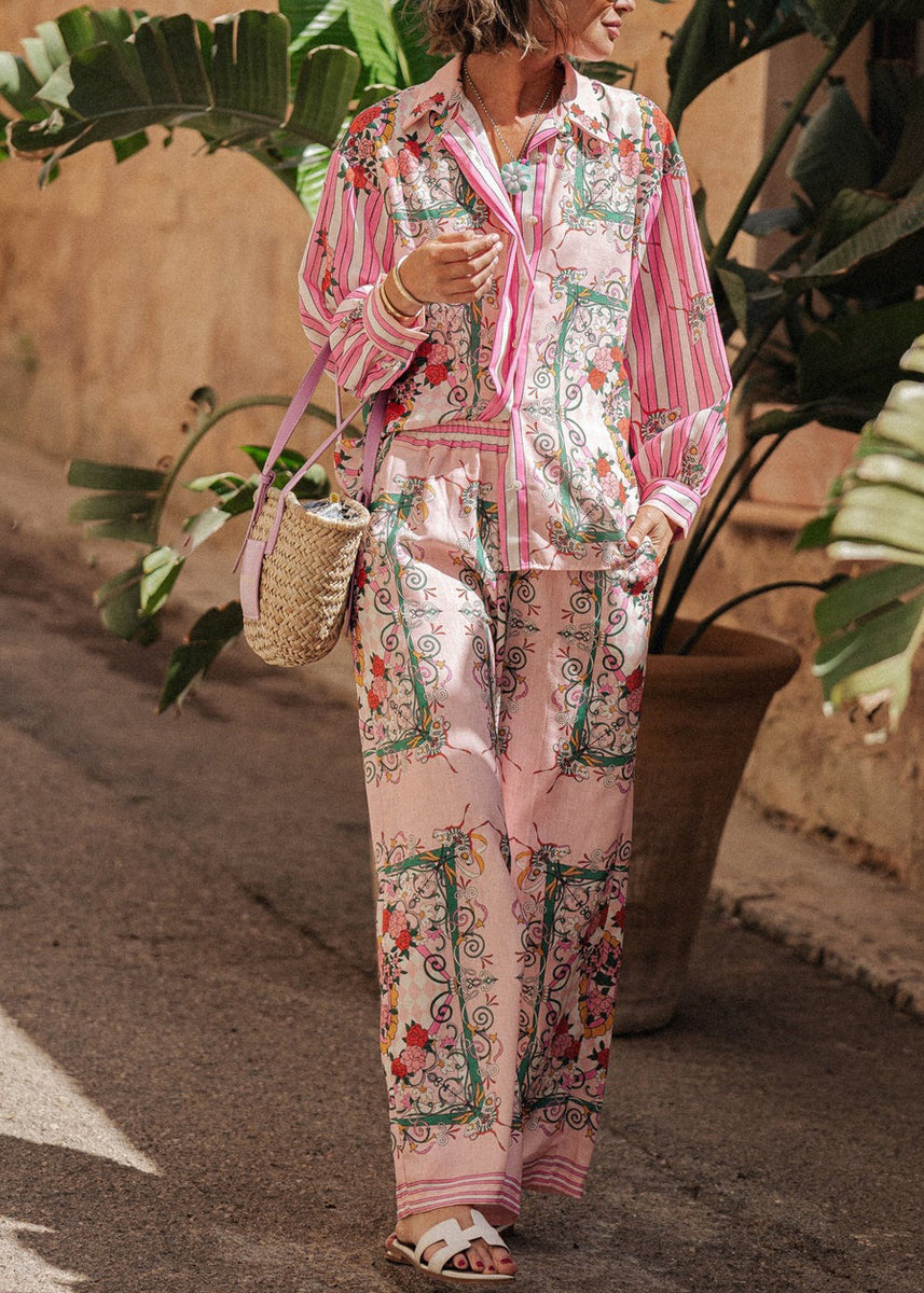 Vogue Red Peter Pan Collar Shirts And Wide Leg Pants Two Pieces Set Fa ...