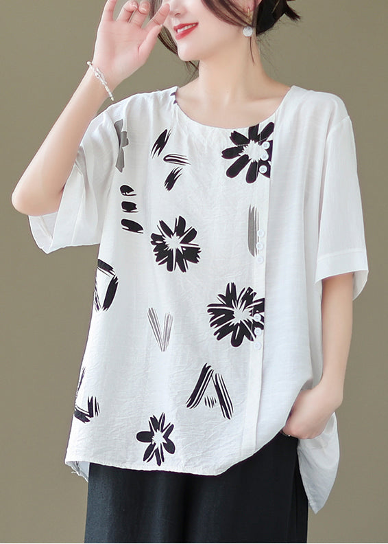 White Patchwork Linen Tank Tops Oversized Print Summer – SooLinen