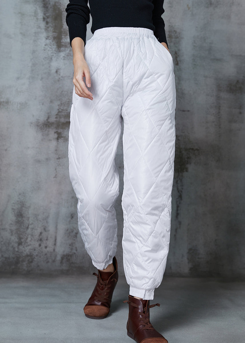 White Warm Fine Cotton Filled Pants Elastic Waist Winter – SooLinen