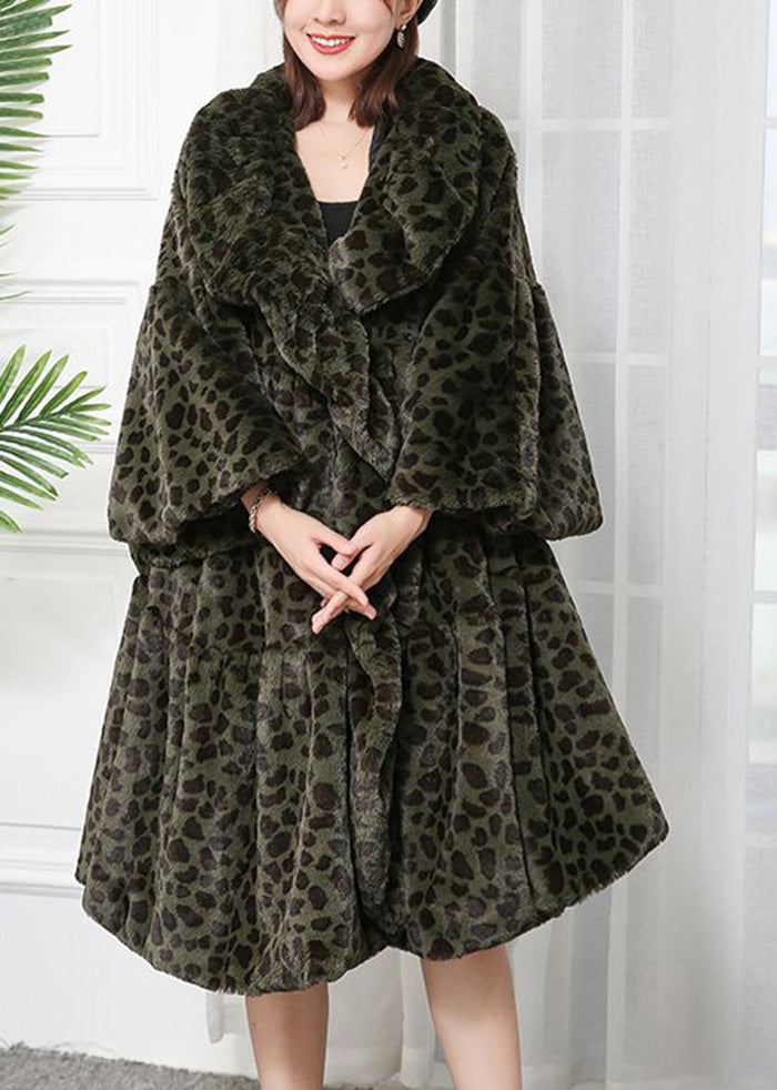 Women Caramel Oversized Leopard Print Fuzzy Fur Fluffy Jackets Winter ...