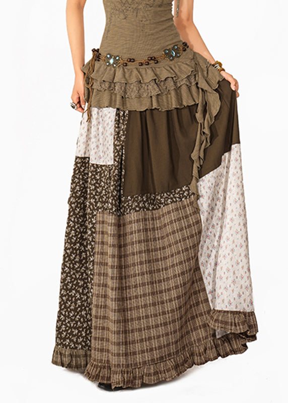 Women Colorblock Print Plaid Patchwork Maxi Skirt – SooLinen