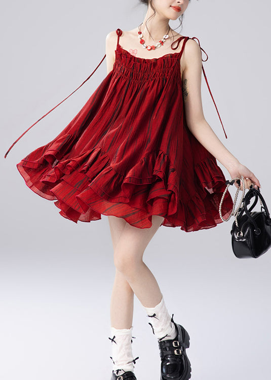 Women Red Ruffled Spaghetti Strap Top And Skirts Two Pieces Set Summer ...