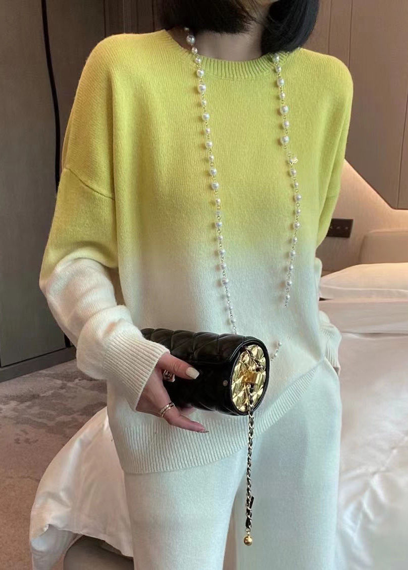 Women Rose Gradient Color O-Neck Cozy Cashmere Knit Sweaters Fall ...