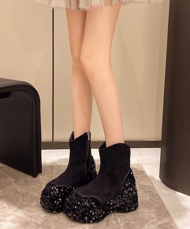 Yellow Suede Sequins Splicing Fashion Platform Boots – SooLinen