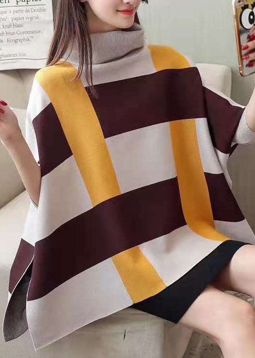 Women Striped Knit Blouse O Neck Batwing Sleeve Loose-fitting Knitted ...
