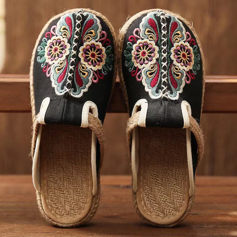 2025 Linen Floral Shoes flip flop Flats – SooLinen