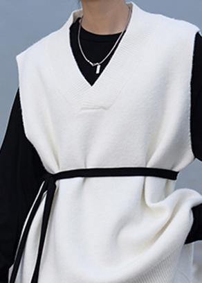 Aesthetic fall white knit sweat tops oversized v neck low high design ...