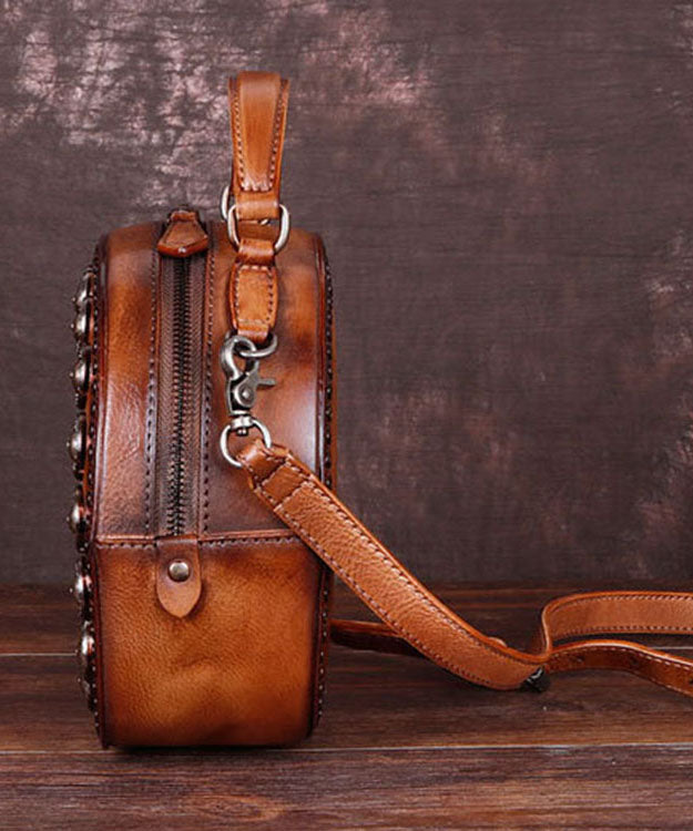 Art Brown Rivet Calf Leather Satchel Handbag – SooLinen