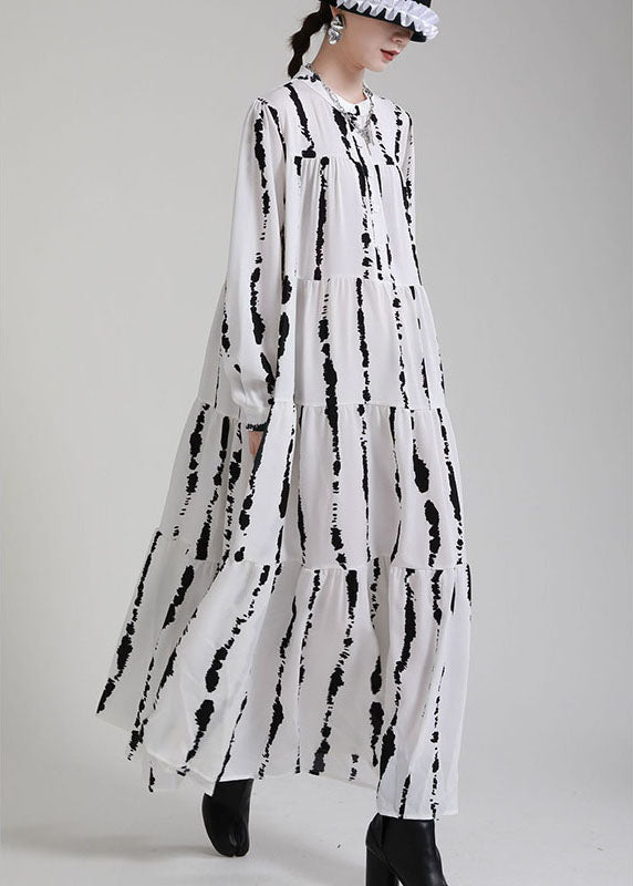 Boutique White Print Patchwork Asymmetrical Design Fall Vacation Dress ...