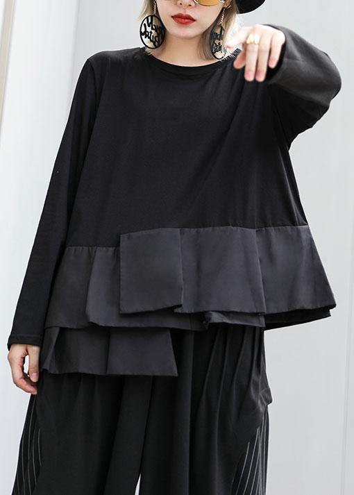 Classy black cotton shirts patchwork box fall shirts – SooLinen