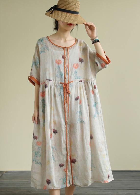 Diy Floral Chiffon Long Shirts O Neck Drawstring Robe Summer Dresses ...
