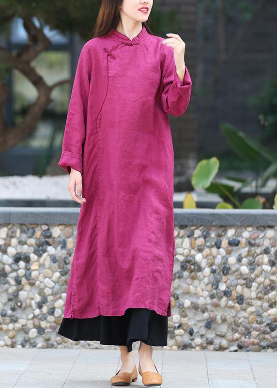 DIY stand collar side open Tunics Work purple Maxi Dress – SooLinen