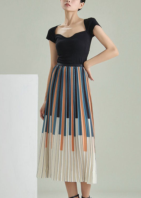 Fitted Colorblock Striped print pleated Skirt Spring – SooLinen