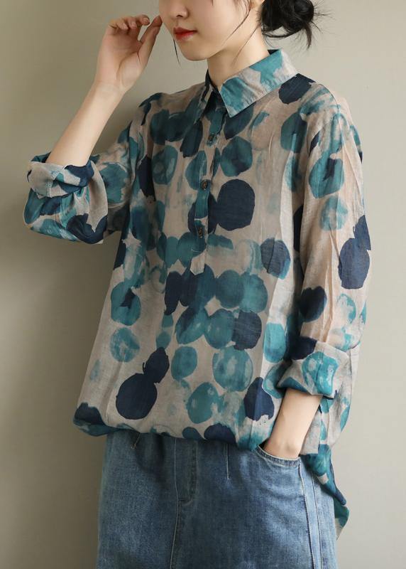 French lapel fall Tunic Wardrobes blue dotted blouses – SooLinen