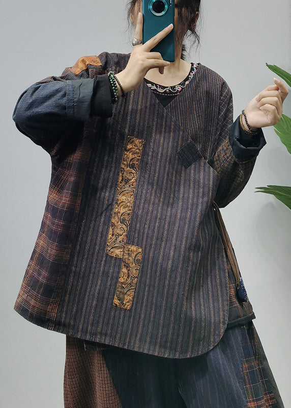 Handmade Colorblock O-Neck Patchwork Original Design Coat Long Sleeve ...