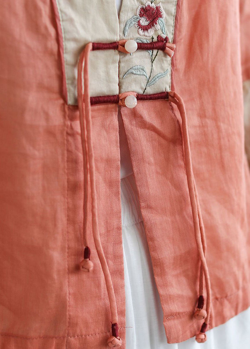 Handmade Orange Deep V Neck Patchwork Cotton Linen Shirt Bracelet Slee ...