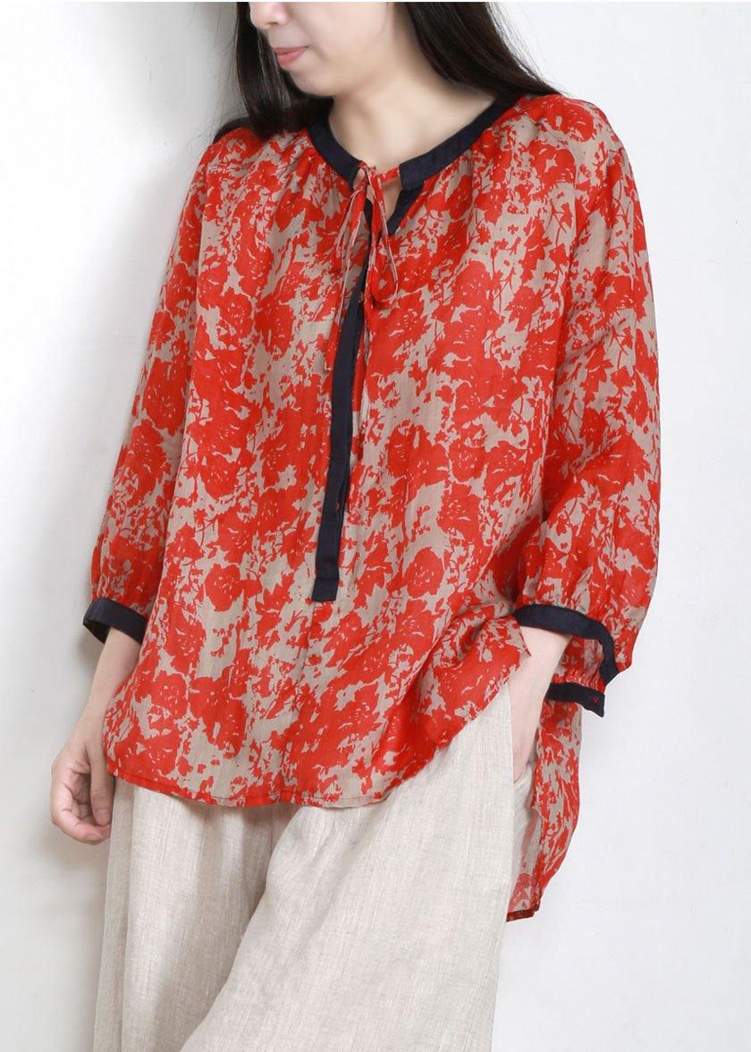 Handmade Red Print Side Open Top Linen – SooLinen