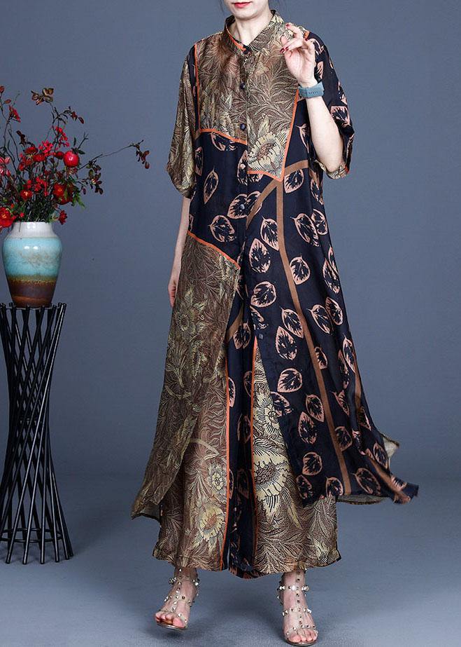 Italian Black Print Button long shirts Wide Leg Two-Piece Set – SooLinen