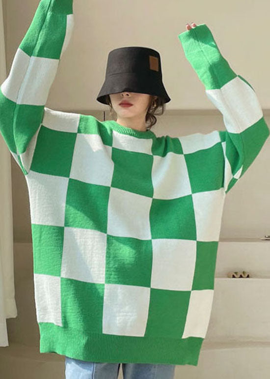 Plus Size Green Plaid cozy Knit Sweater Winter – SooLinen