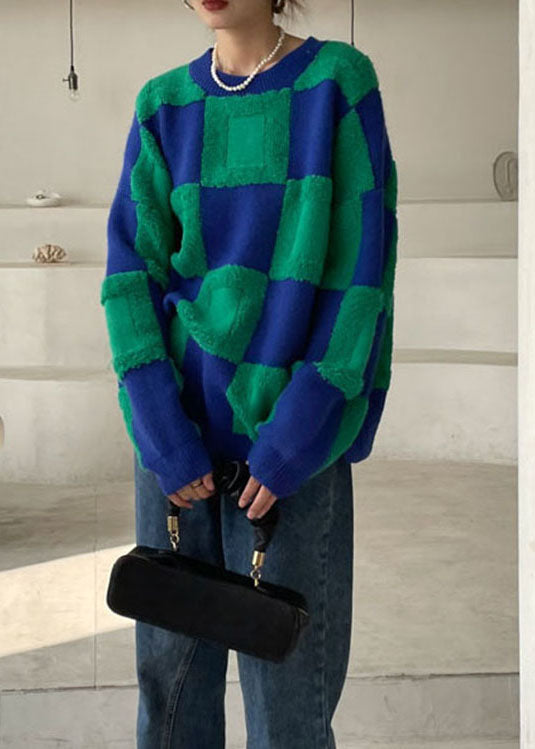 Plus Size Green thick Plaid Knit Sweater Winter – SooLinen