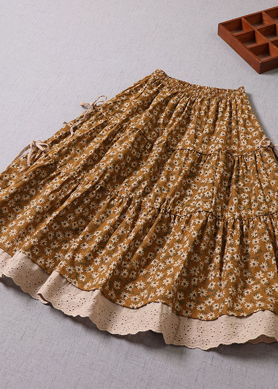Plus Size Unique Yellow Patchwork Print Skirt Winter – SooLinen