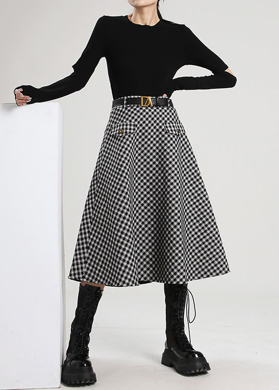 Plus Size Women Plaid Pockets Patchwork Skirt Spring – SooLinen