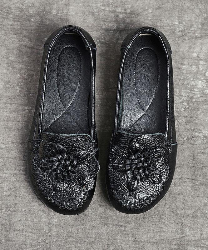 Red Floral Cowhide Leather Flat Shoes For Women Flat – SooLinen