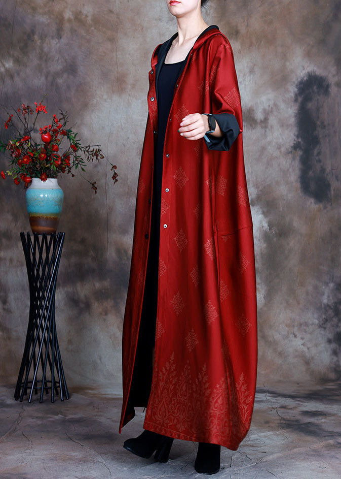 Red Satin trench coats asymmetrical design button Spring – SooLinen