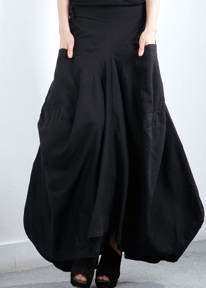 Simple Black Pockets Patchwork asymmetrical design Winter Skirt – SooLinen