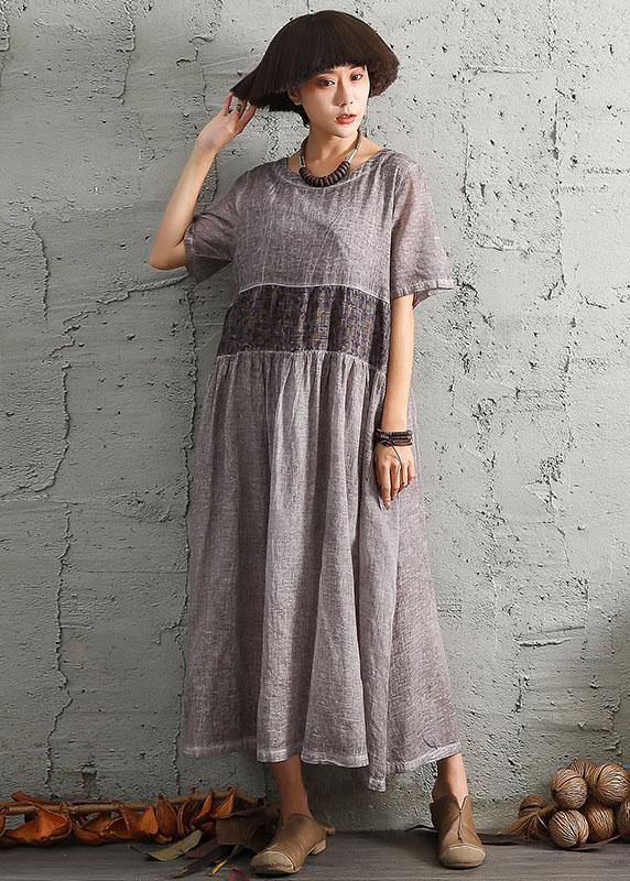 Simple gray short sleeve cotton dresses patchwork cotton summer Dresse ...