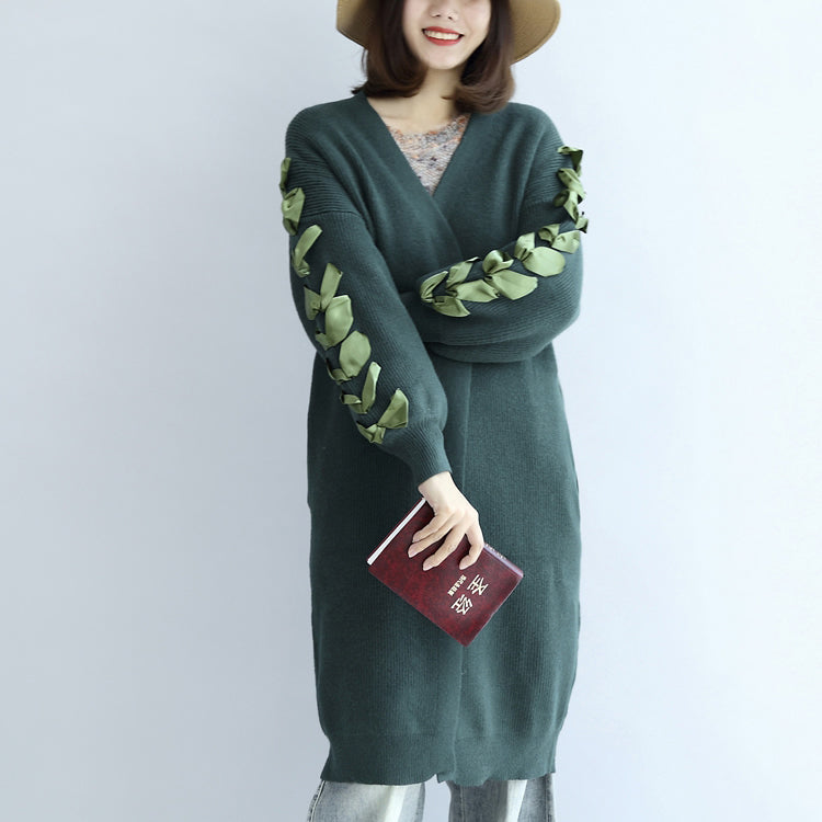 Stylish green oversized knit cardigans plus size sweater coats – SooLinen