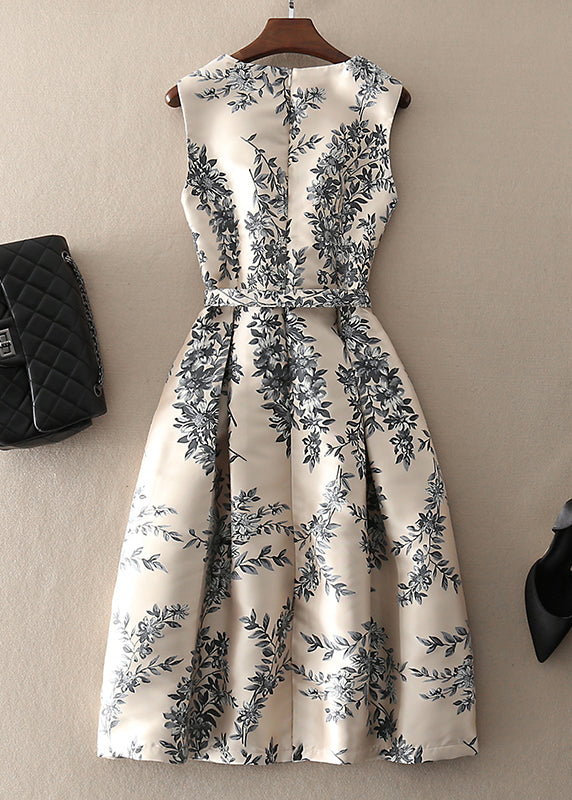 Unique Apricot Zip Up Print Dress Sleeveless – SooLinen