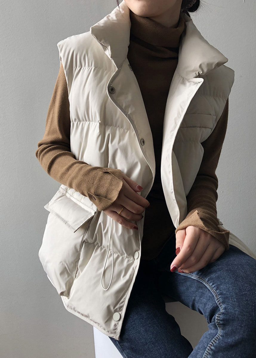 White fashion Button drawstring Winter Sleeveless down vest – SooLinen