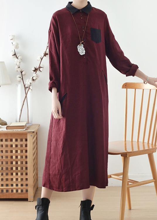 Wine Red Large Linen Long Shirt Dress Robe – SooLinen