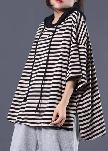 Women drawstring hooded cotton tunic pattern Tunic Tops black striped ...