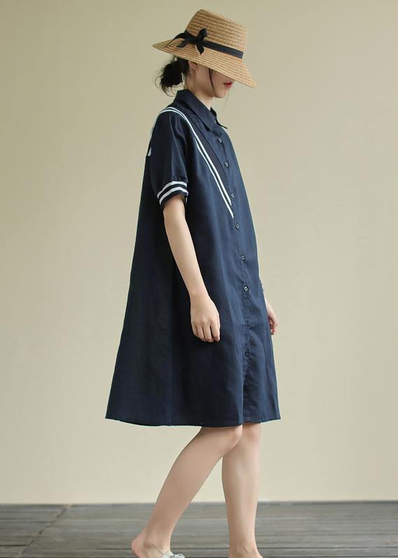 Women lapel Button Down Cotton blend summer Robes design navy striped ...