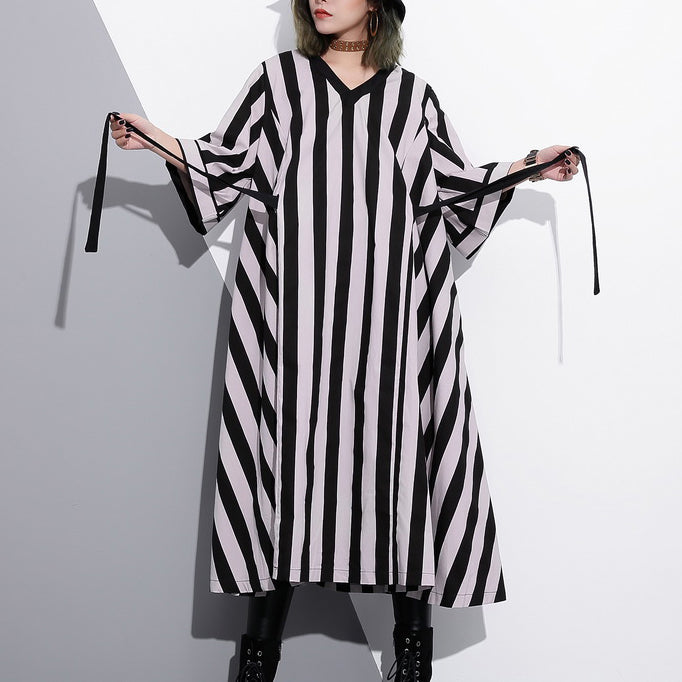 fashion striped cotton caftans Loose fitting tie waist cotton maxi dre ...