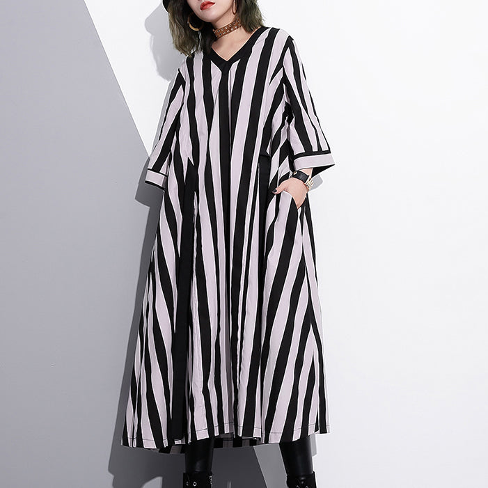 fashion striped cotton caftans Loose fitting tie waist cotton maxi dre ...