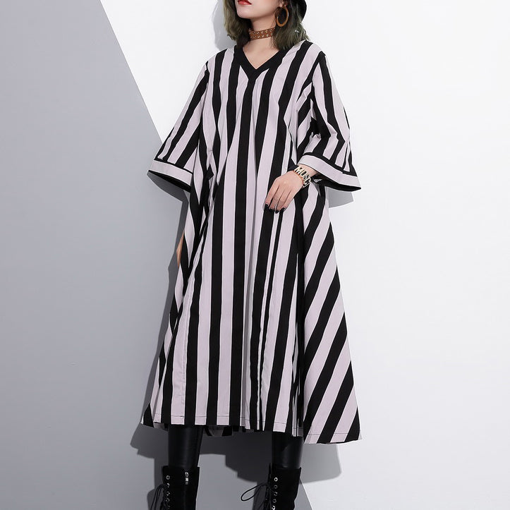 fashion striped cotton caftans Loose fitting tie waist cotton maxi dre ...